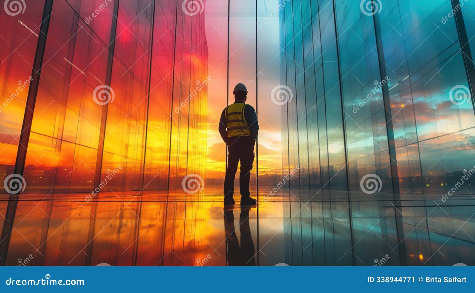 Construction Engineer Standing on the Floor of a Ceiling-level Glass ...