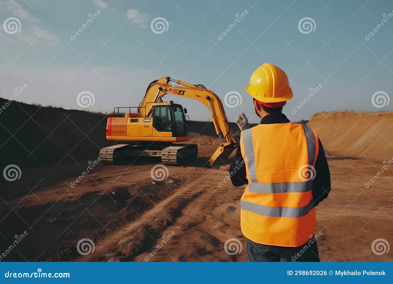 Construction Engineer Supervising Work at Building Site. Neural Network ...
