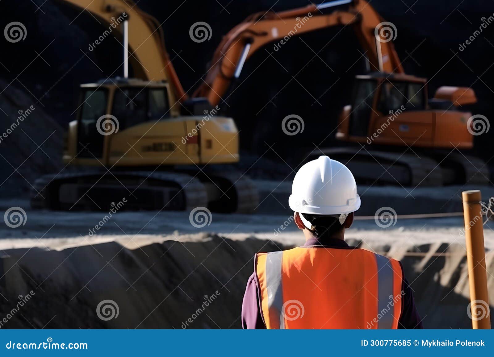 Construction Engineer Supervising Work at Building Site. Neural Network ...