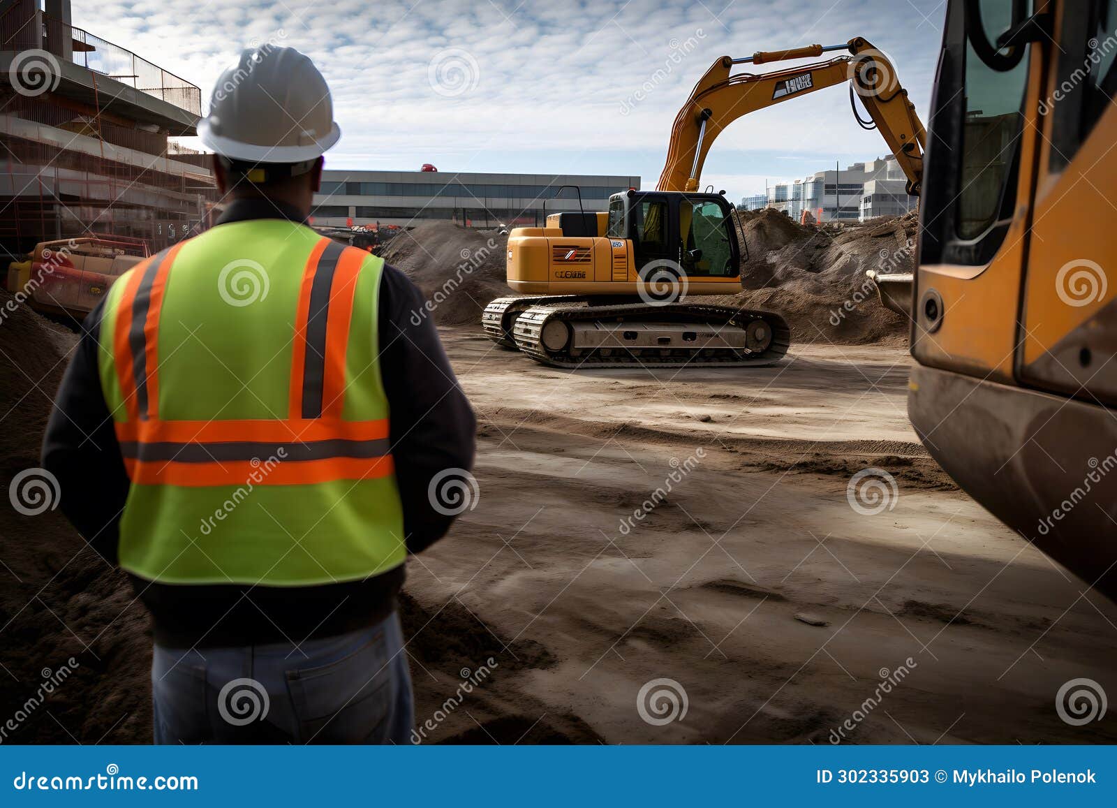 Construction Engineer Supervising Work at Building Site. Neural Network ...