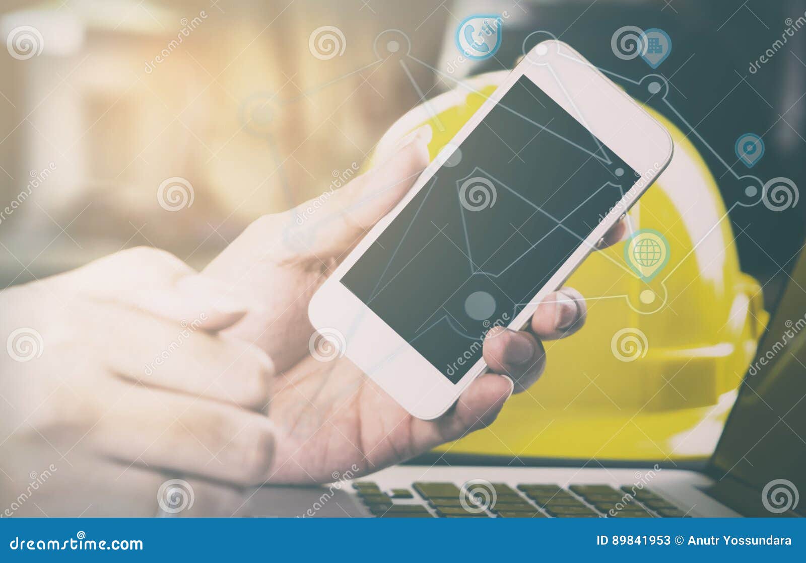 Construction Engineer is Using a Smartphone for Communication Stock ...