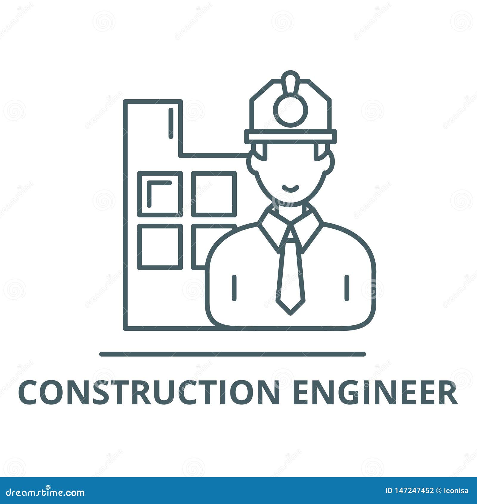 Construction Engineer Vector Line Icon, Linear Concept, Outline Sign ...