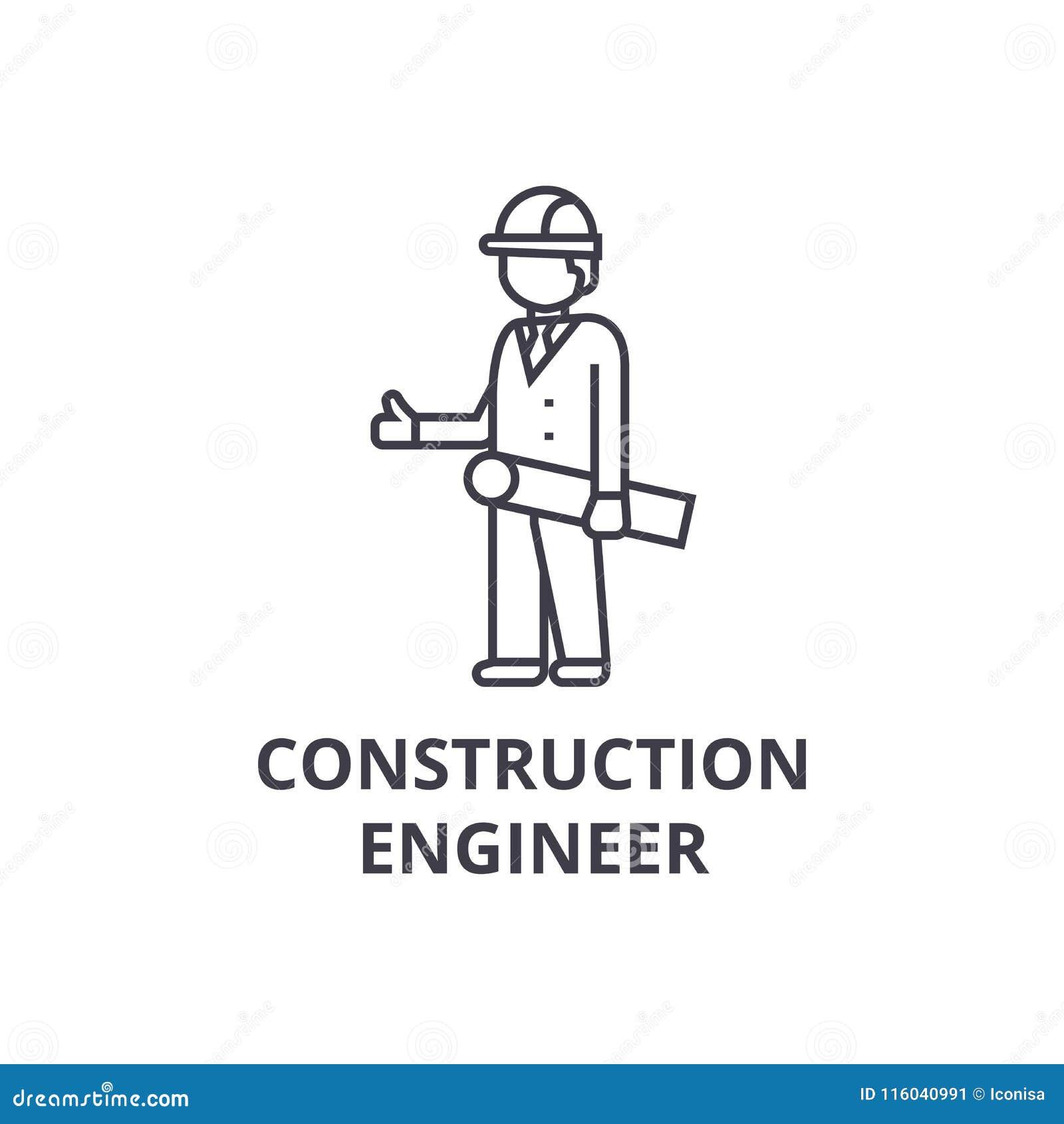 Construction Engineer Vector Line Icon, Sign, Illustration on ...