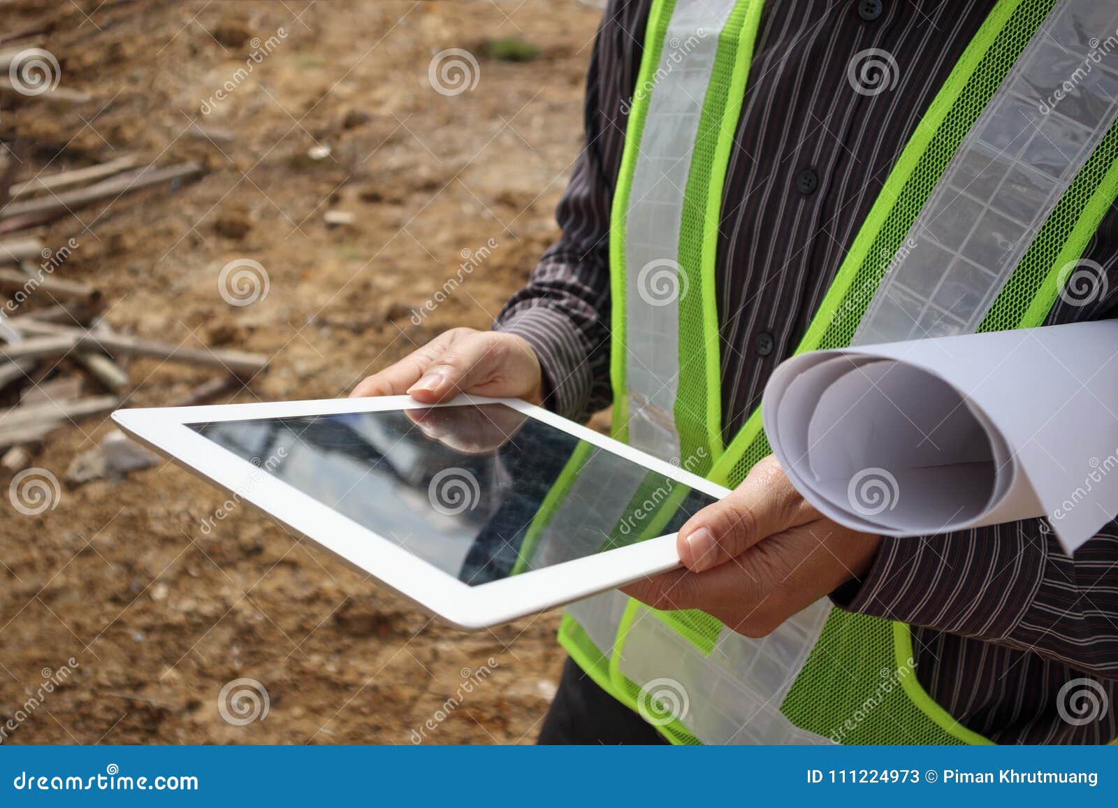 Construction Engineer Worker Using Tablet Computer Stock Image - Image ...