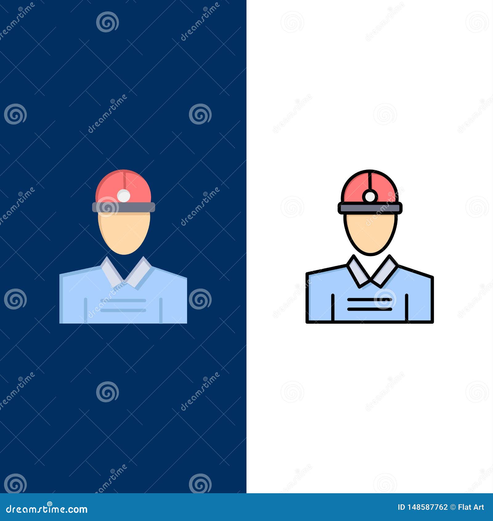 Construction, Engineer, Worker, Work Icons. Flat and Line Filled Icon ...