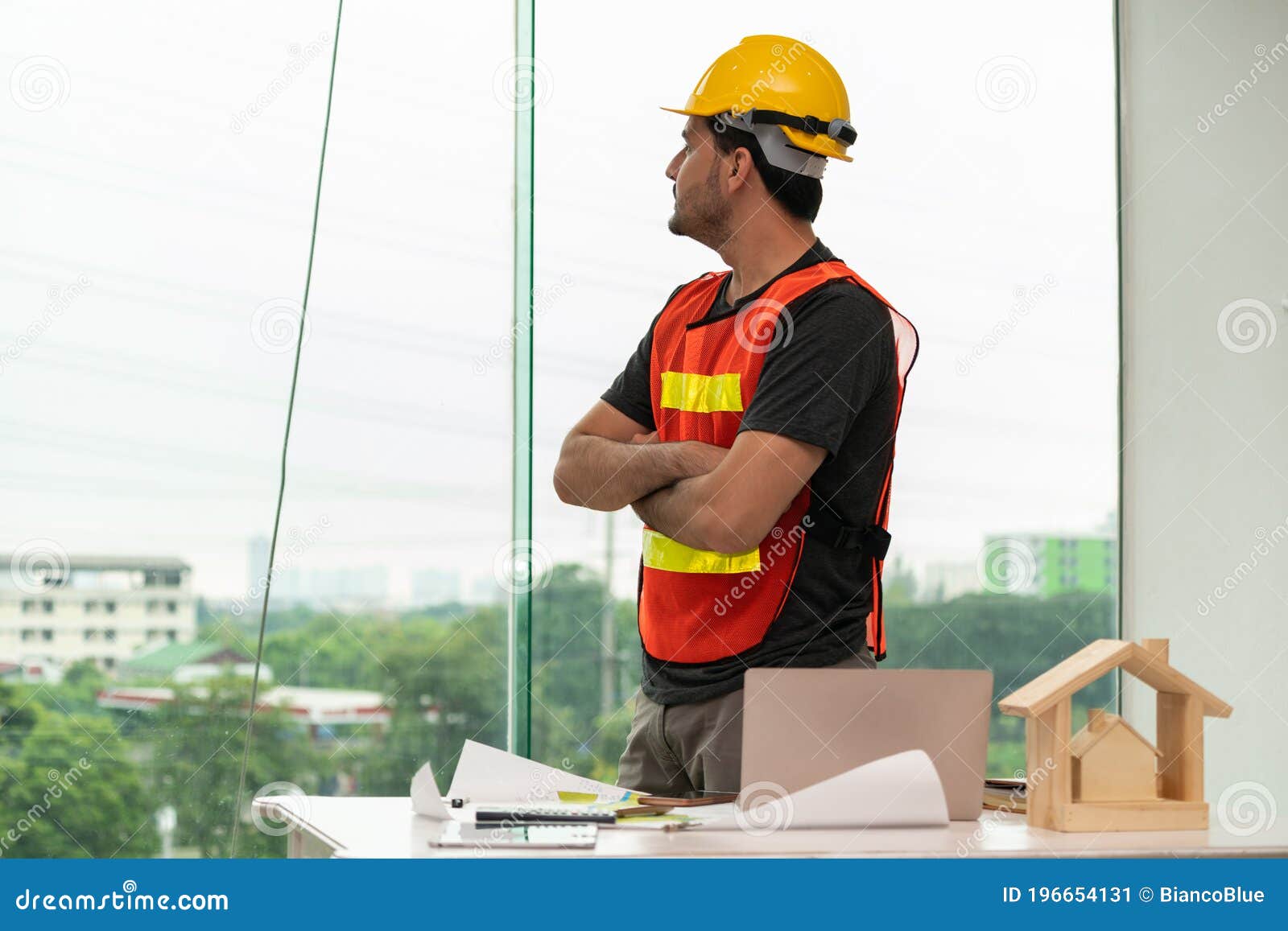 Construction Engineer Worker Working in Office. Stock Image - Image of ...
