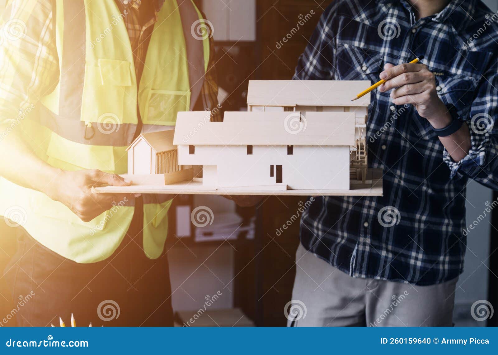 Construction Engineer Working at Blueprint To Build Large Commercial ...