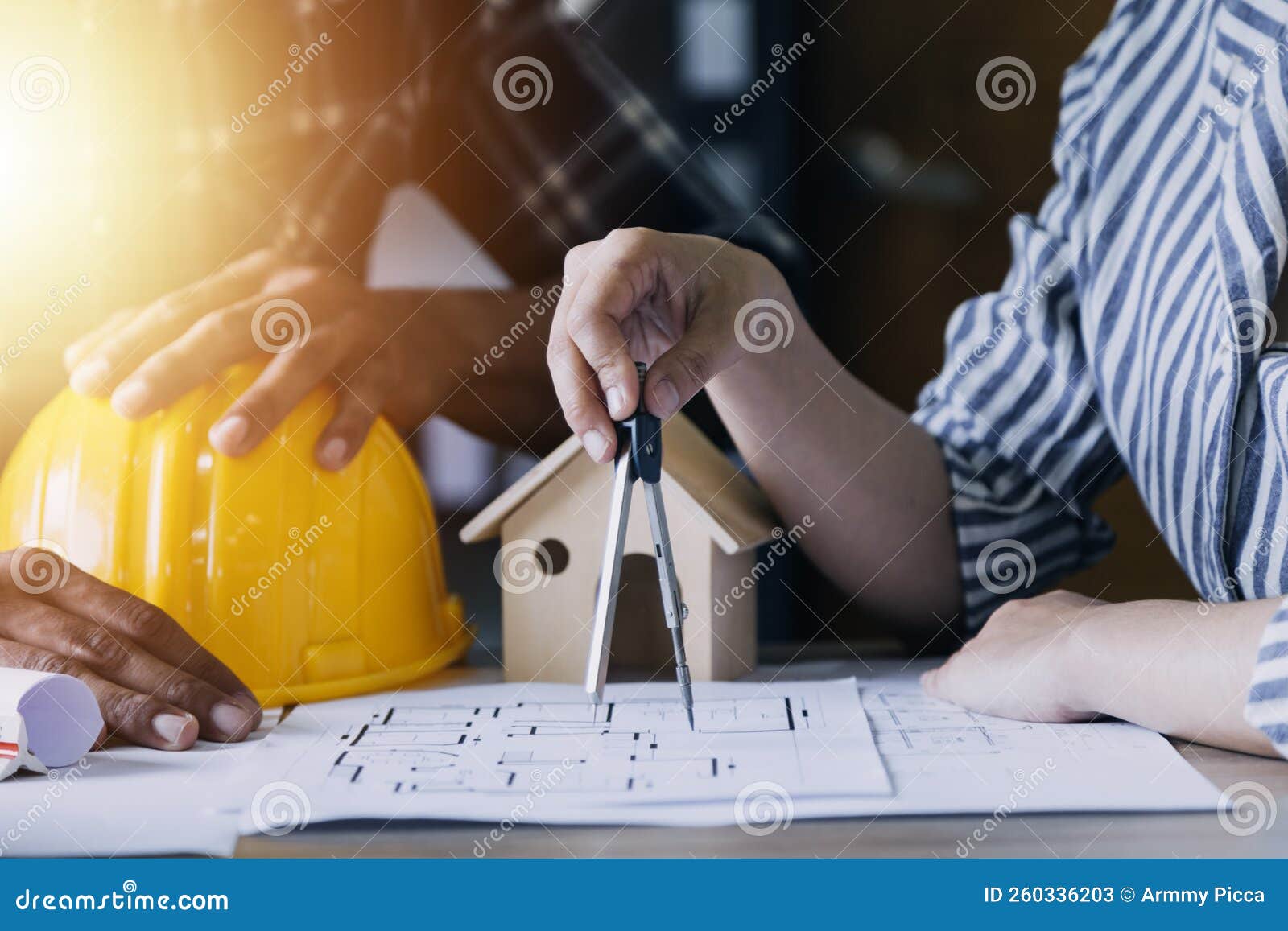 Construction Engineer Working at Blueprint To Build Large Commercial ...