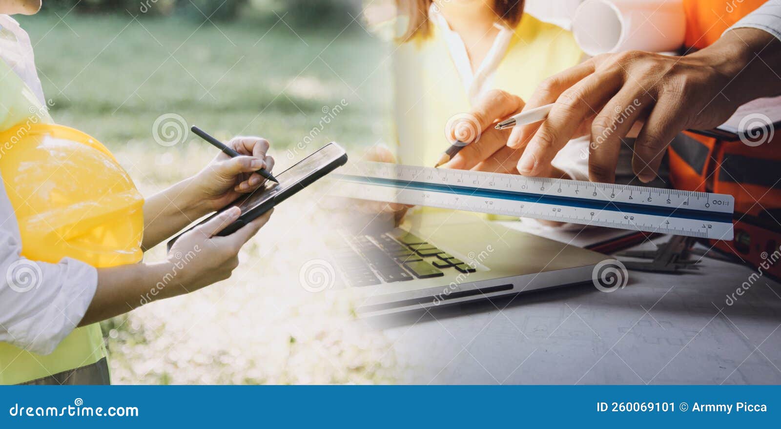 Construction Engineer Working at Blueprint To Build Large Commercial ...