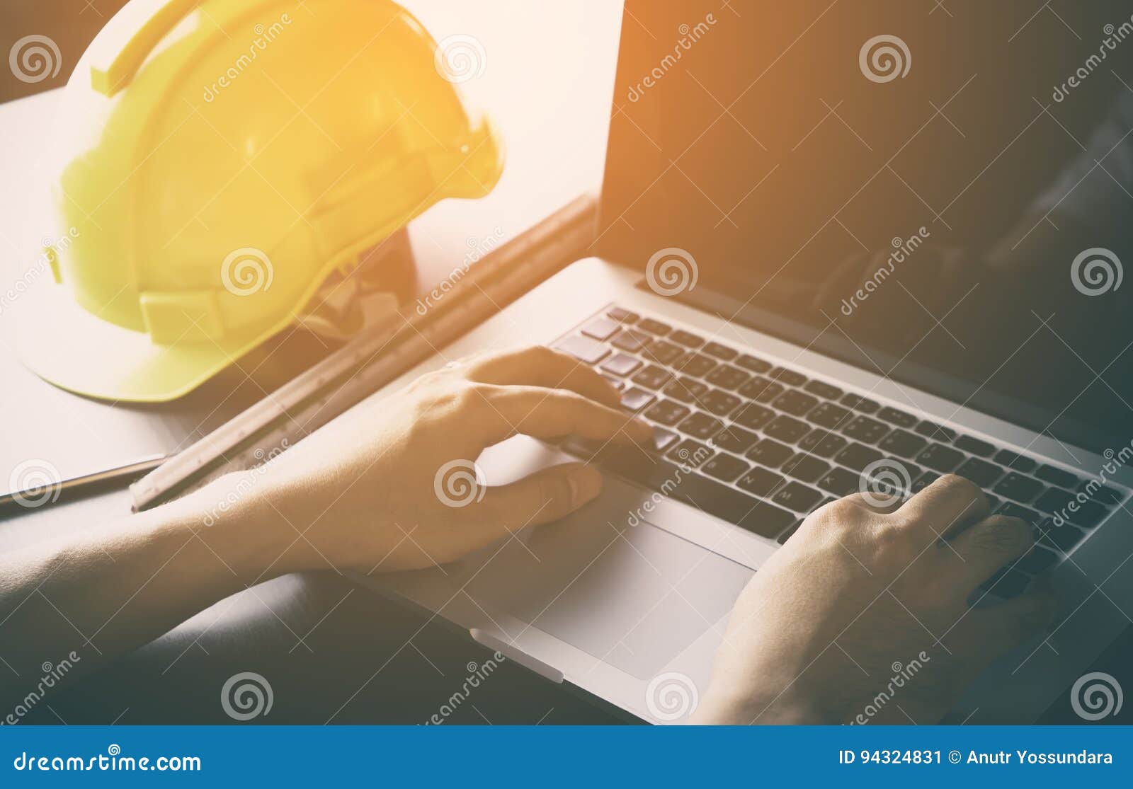 Construction Engineer is Working with Computer Stock Image - Image of ...