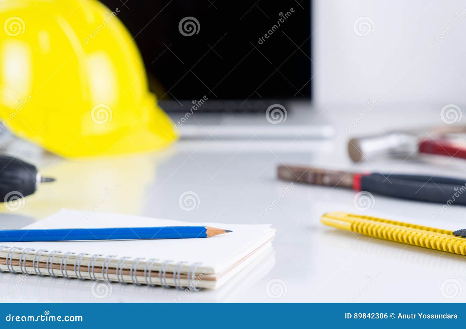 Construction Engineer Working Tools with Laptop Stock Photo - Image of ...