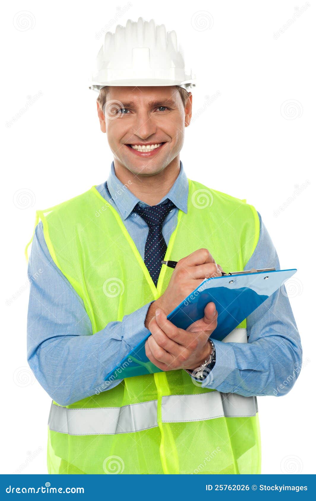 Construction Engineer Writing on Notepad Stock Photo - Image of ...