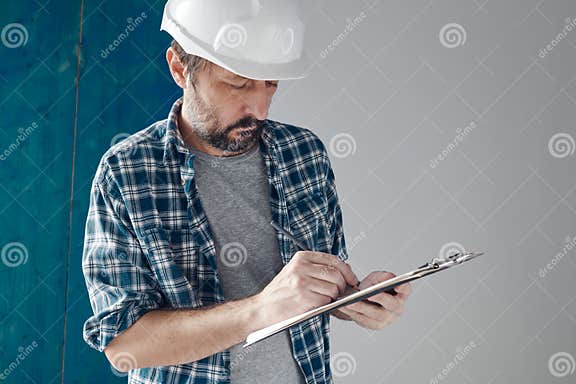 Construction Engineer Writing Project Notes on Clipboard Notepad Paper ...