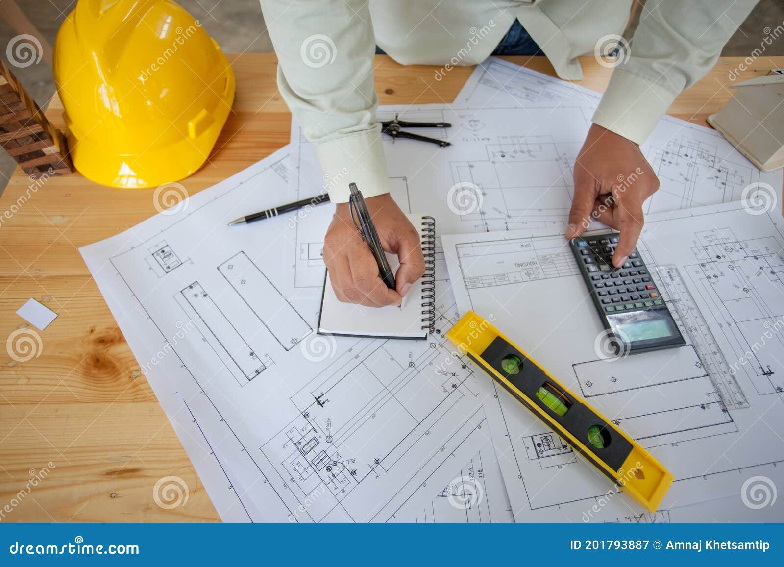 Construction Engineering. Architect Drawing Blueprints and Engineering ...