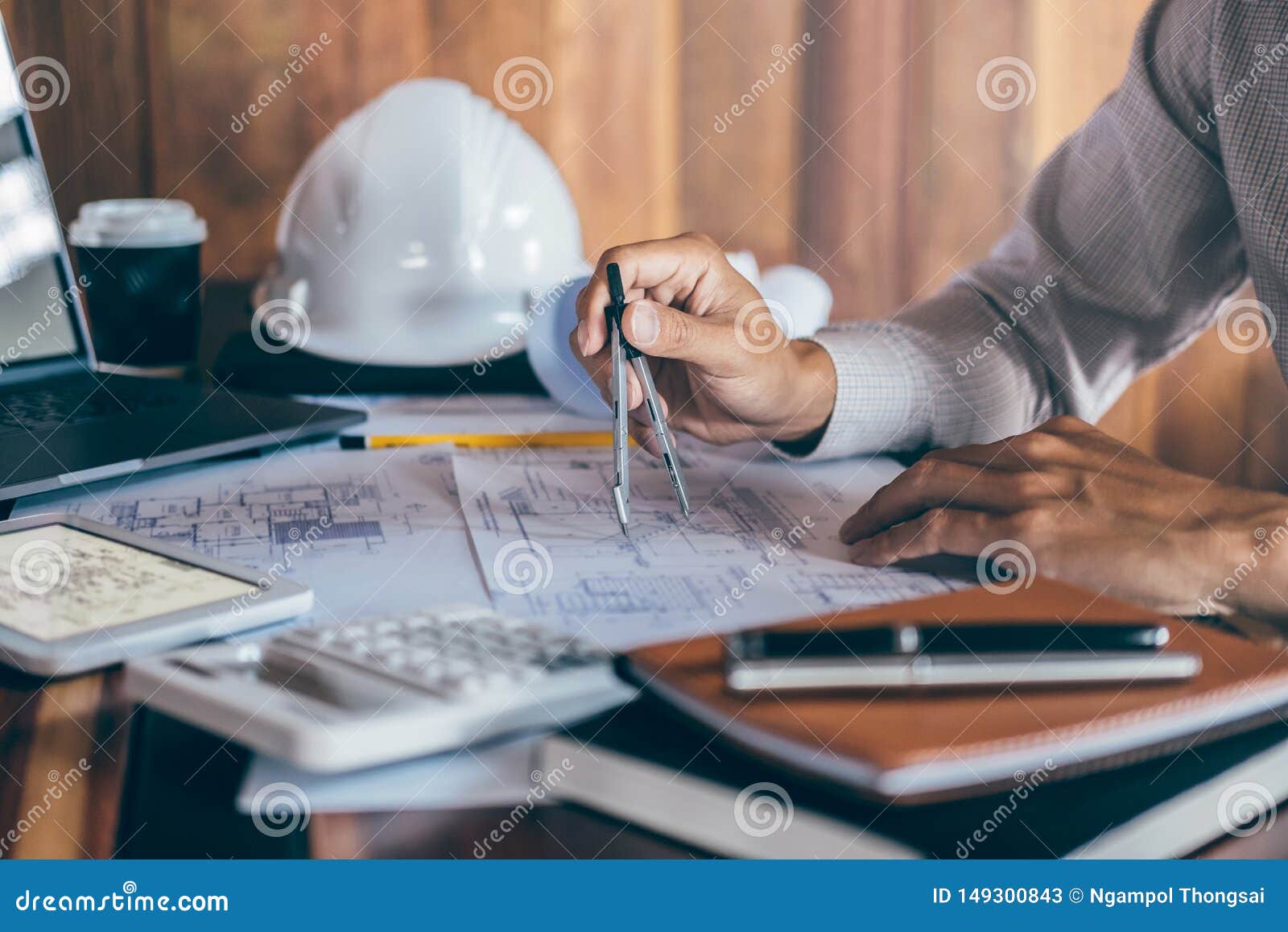 Construction Engineering or Architect Hands Working on Blueprint ...
