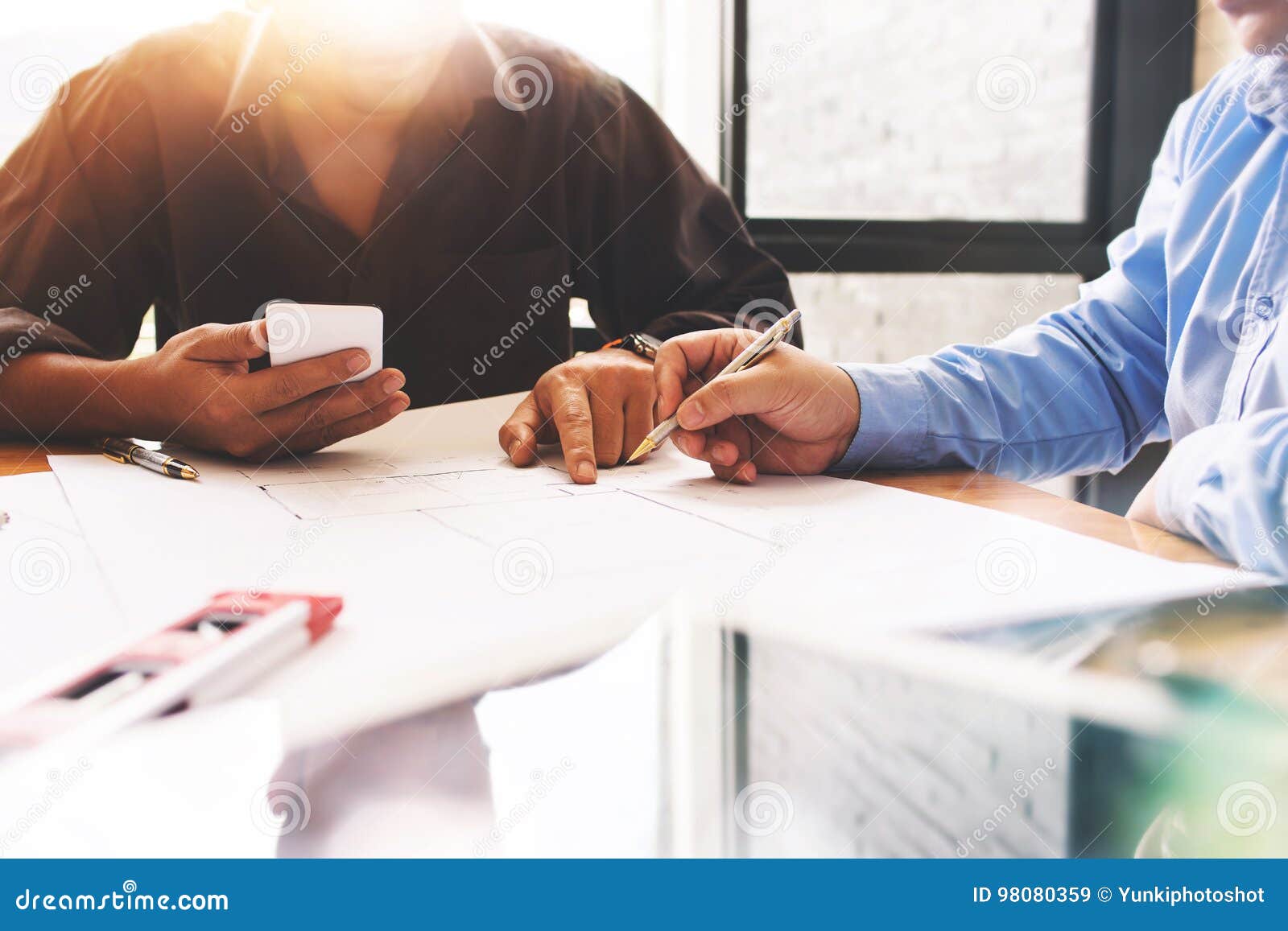 Construction Engineering Meeting at Workplace Office Working Hard ...