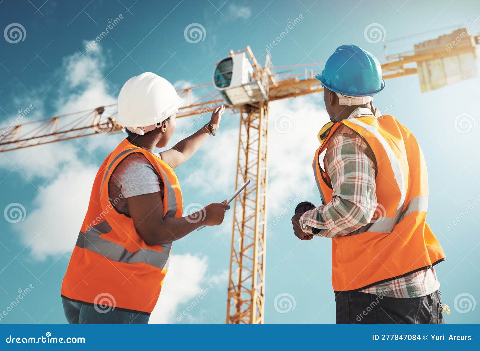Construction, Engineering and Team with Tablet and Crane for Building ...