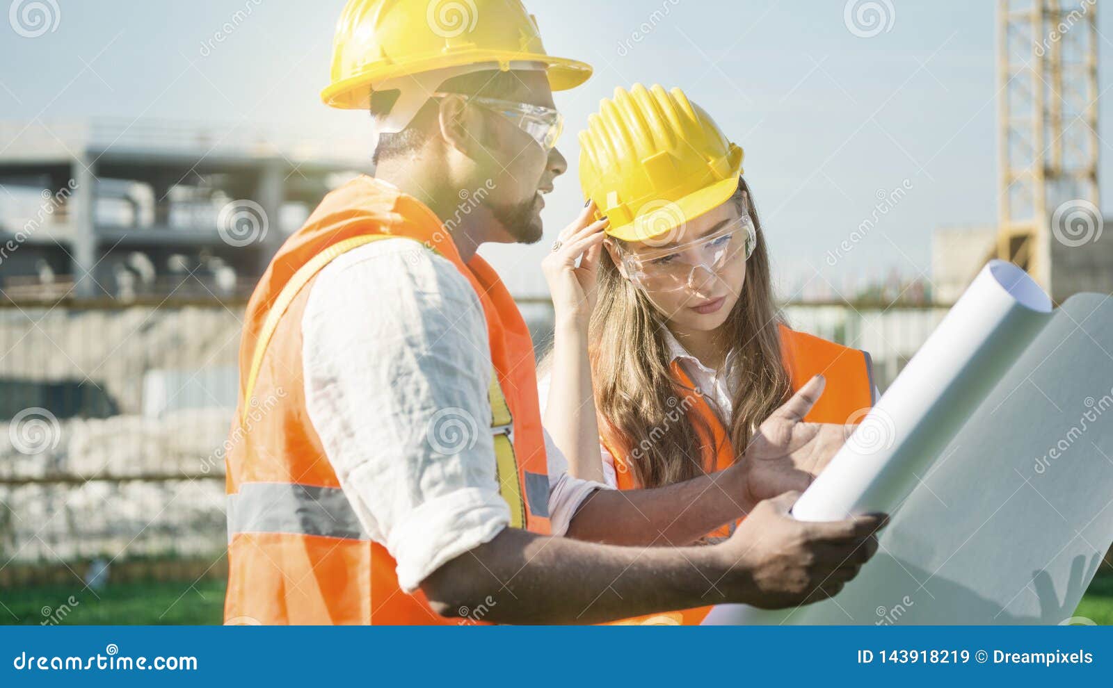 Construction Site Engineers and Architects with Safety Helmet with ...
