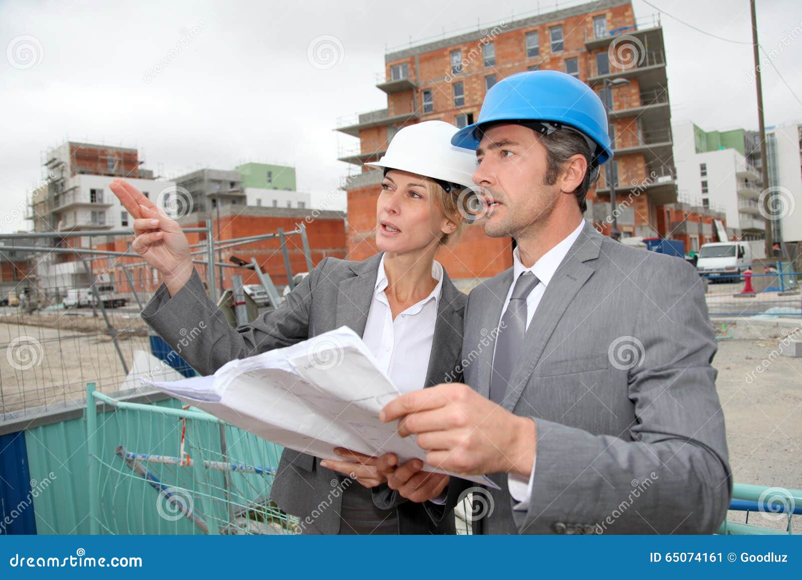 Construction Engineers on Building Site Stock Image - Image of ...