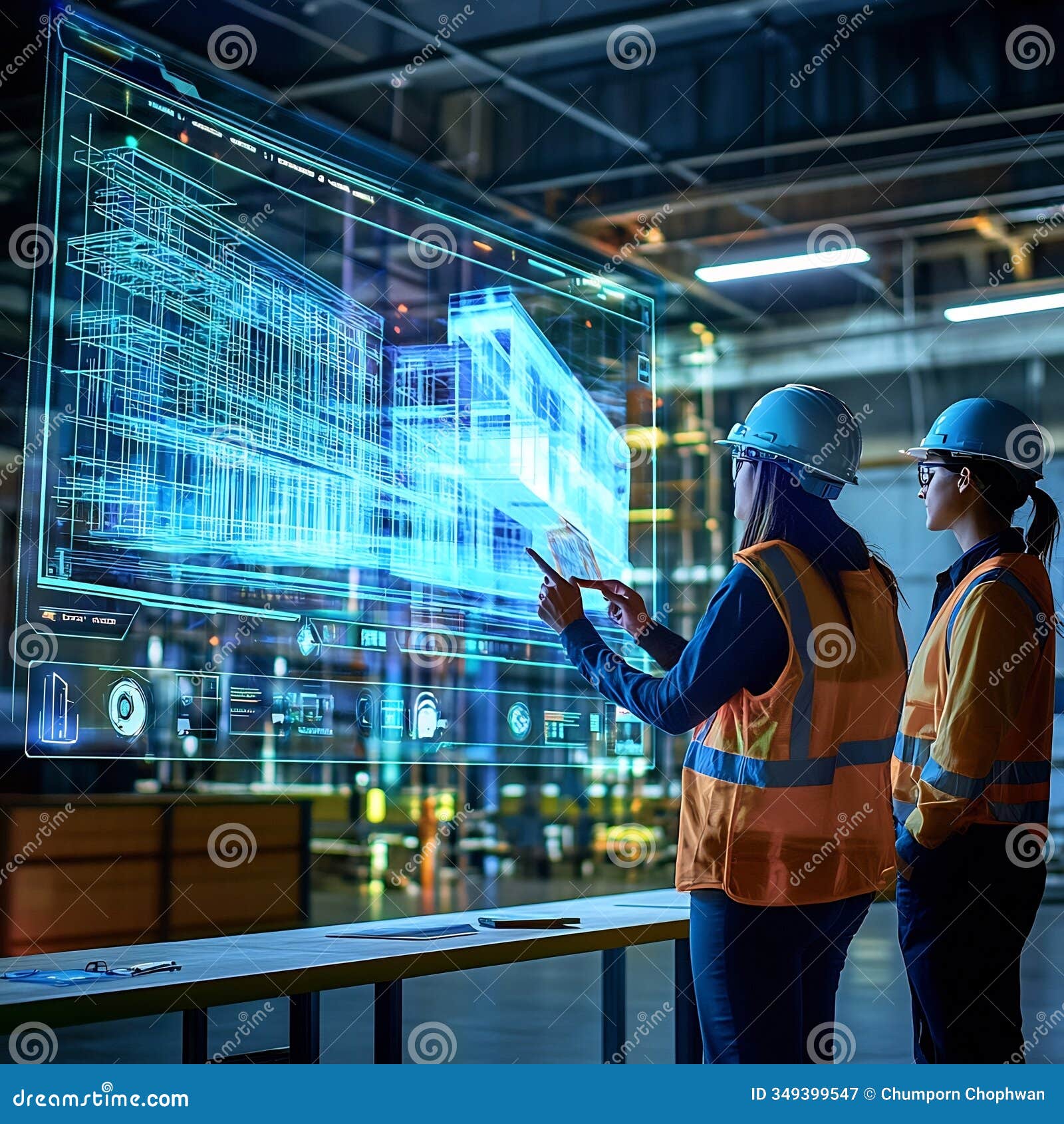 Construction Engineers Collaborating on Interactive 3D Holographic ...