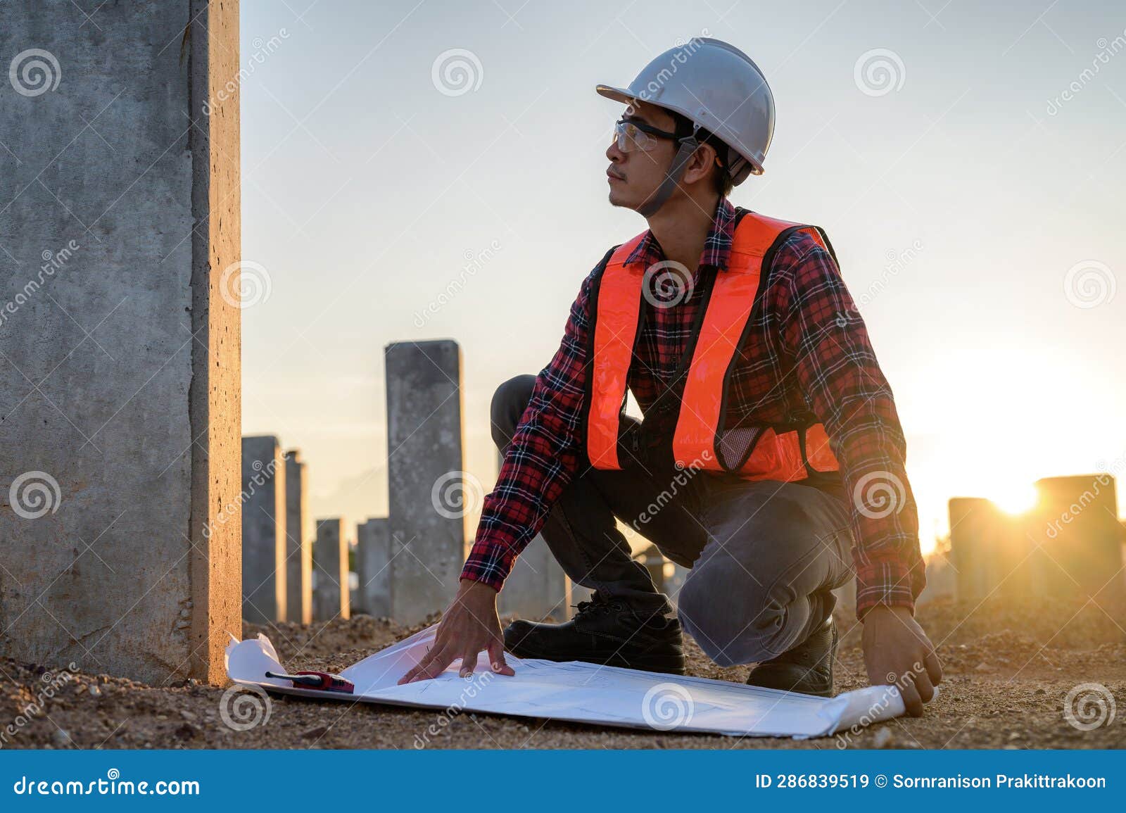 Construction Engineers Survey Checkpoints of Concrete Pile Stock Image ...