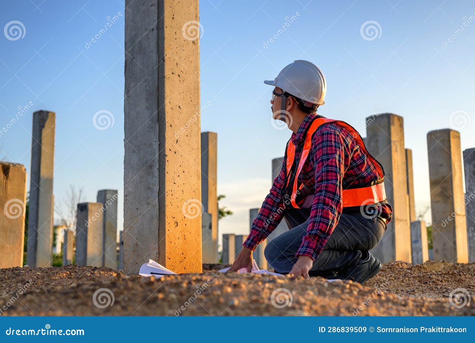 Construction Engineers Survey Checkpoints of Concrete Pile Stock Image ...