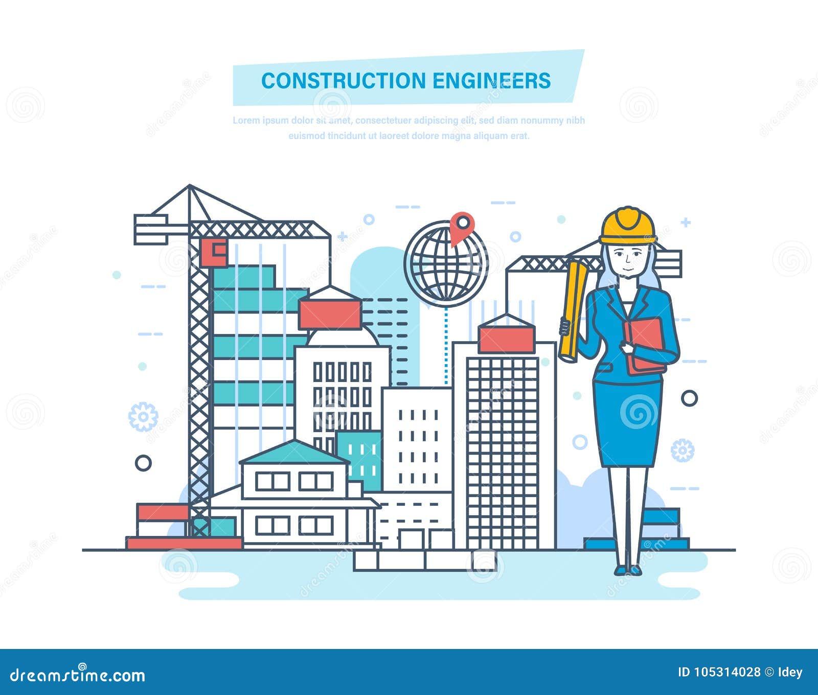 Construction Engineers, Architects, Builder Workers, Flat Vector Illustration Set ...