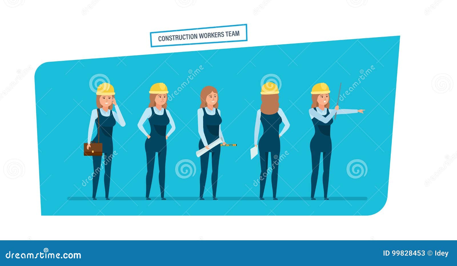 Construction Engineers, Architects, Builder Workers, Flat Vector Illustration Set ...