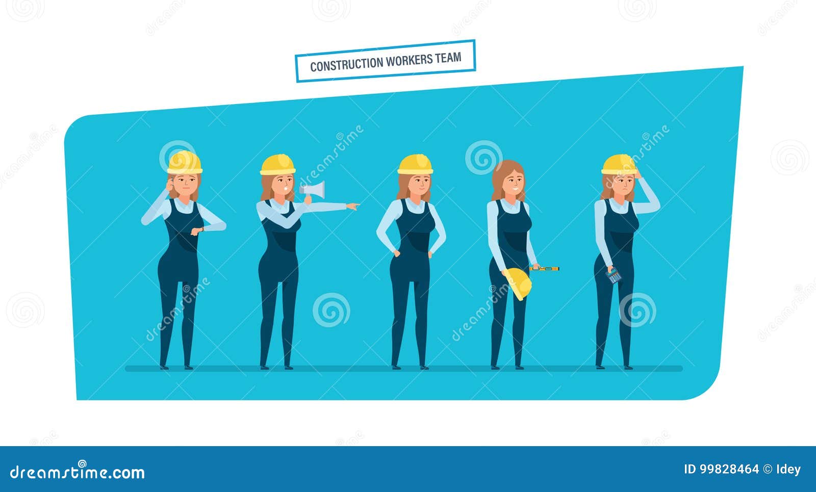 Construction Engineers, Architects, Builder Workers, Flat Vector Illustration Set ...
