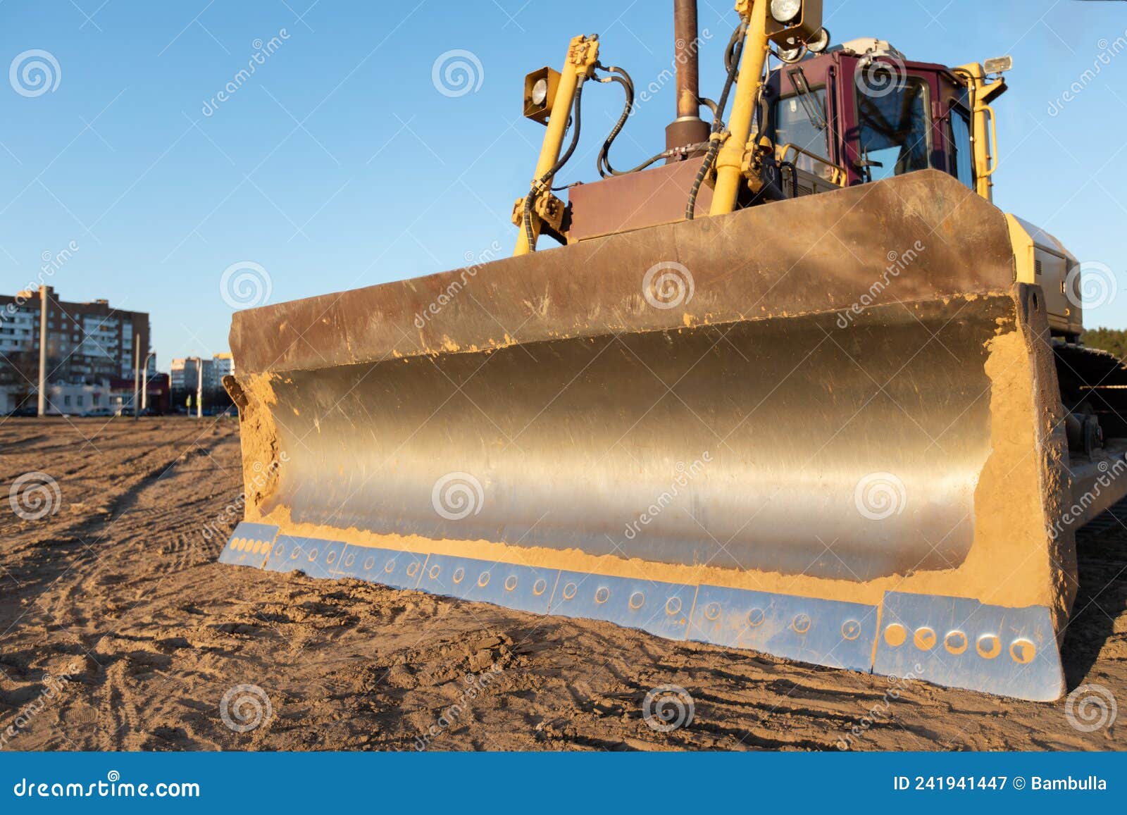 Bulldozer Earthmoving Dozer Is Moving Soil Is Leveling The Land Royalty ...