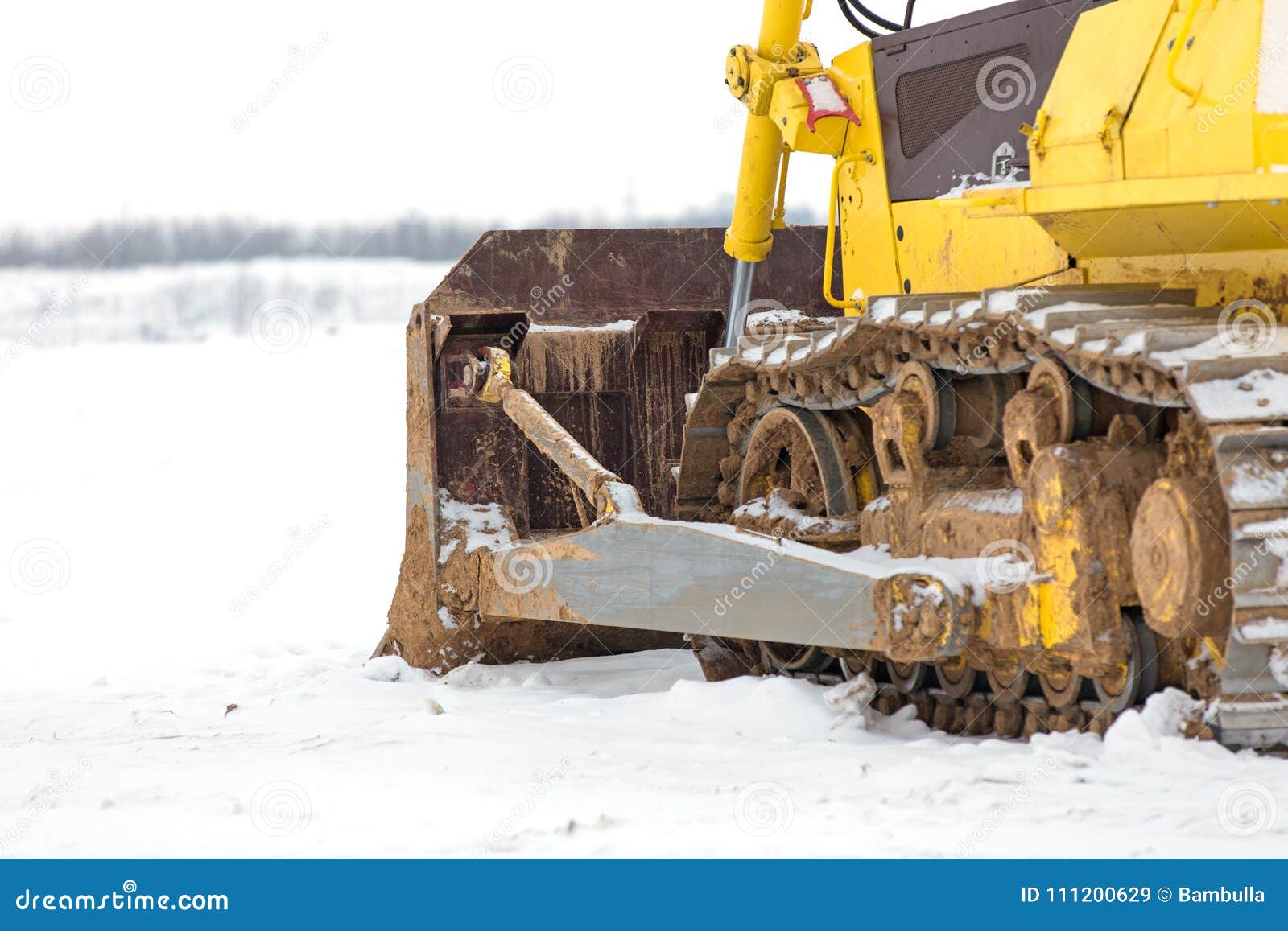 Construction Equipment Bulldozer in Snow Stock Image - Image of blade ...