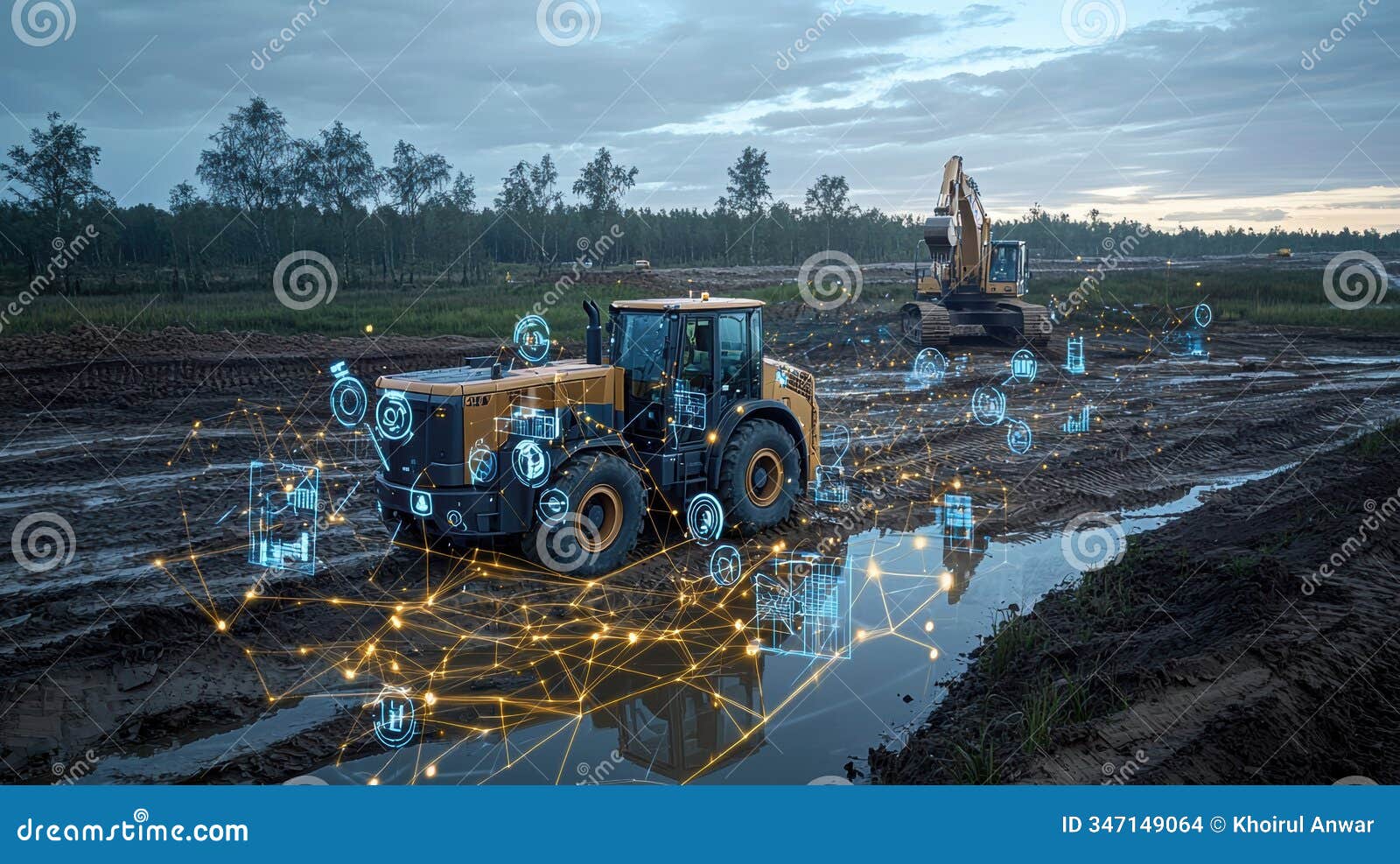 Construction Equipment with Digital Overlay Showcasing the Internet of ...