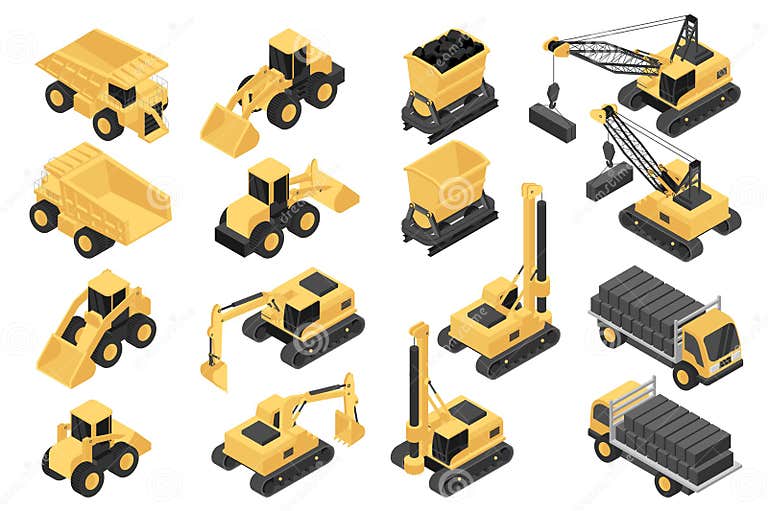 Construction Equipment Isometric Elements Constructor Mega Set. Vector Illustration Stock Vector ...