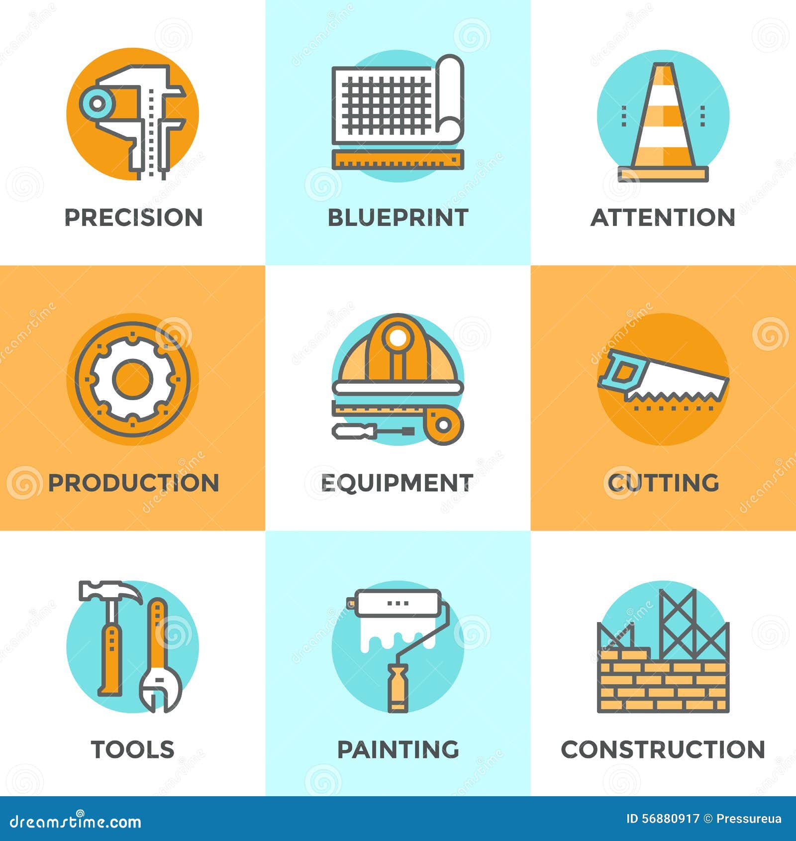 Construction Equipment Line Icons Set Stock Vector - Illustration of ...