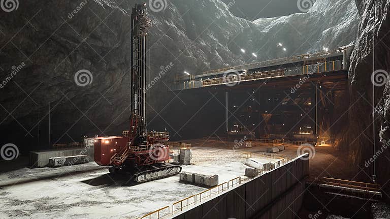 Construction Equipment Operates Inside a Large Underground Mining ...