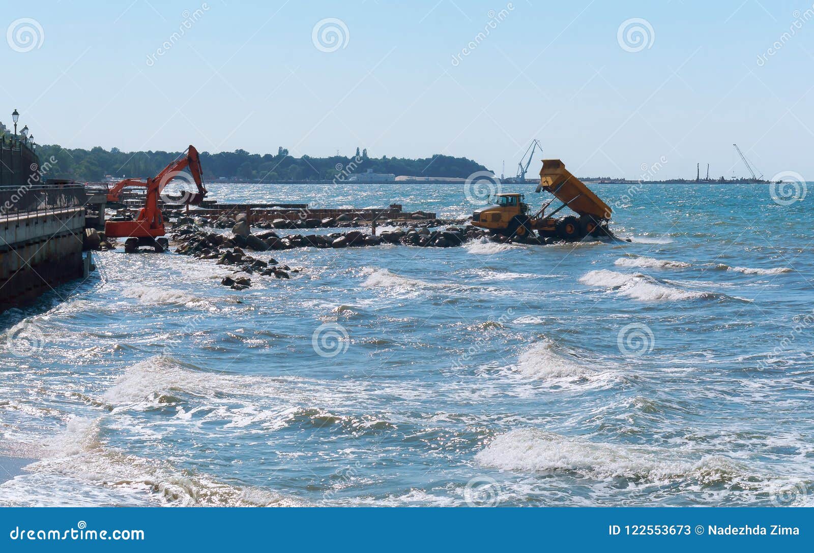 Coastal Protection Measures, Construction Equipment on the Shore, the ...