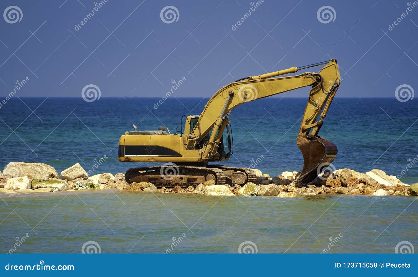 Construction Equipment on the Shore, the Construction of Breakwaters ...