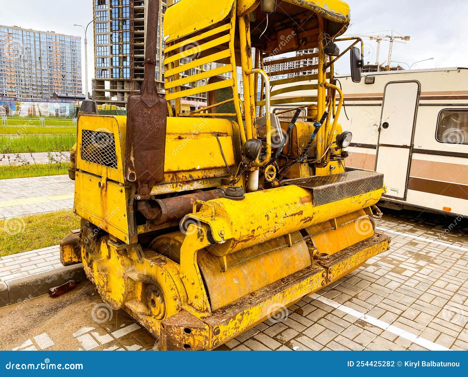 Construction Equipment on Site. Construction of Houses in a New ...