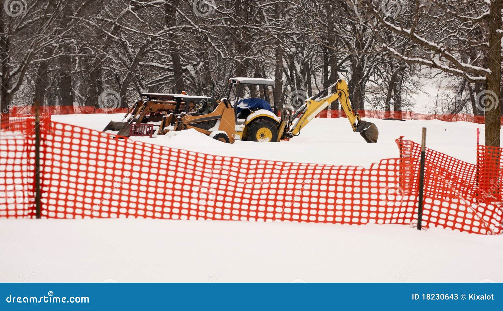 Construction Equipment Snowed in Stock Image - Image of site, fencing ...