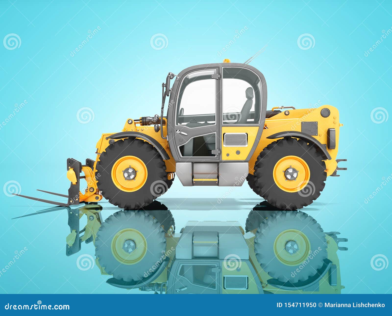 Construction Equipment Telescopic Excavator Yellow Side View 3d Render ...