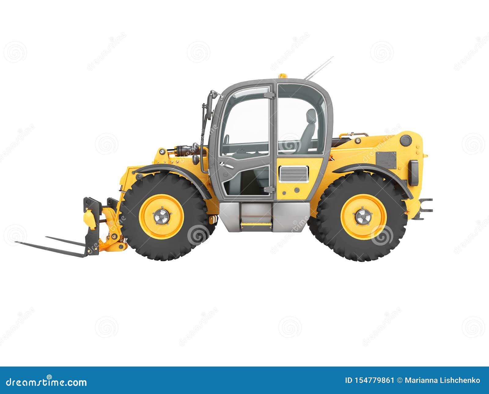 Construction Equipment Telescopic Excavator Yellow Side View 3d Render ...