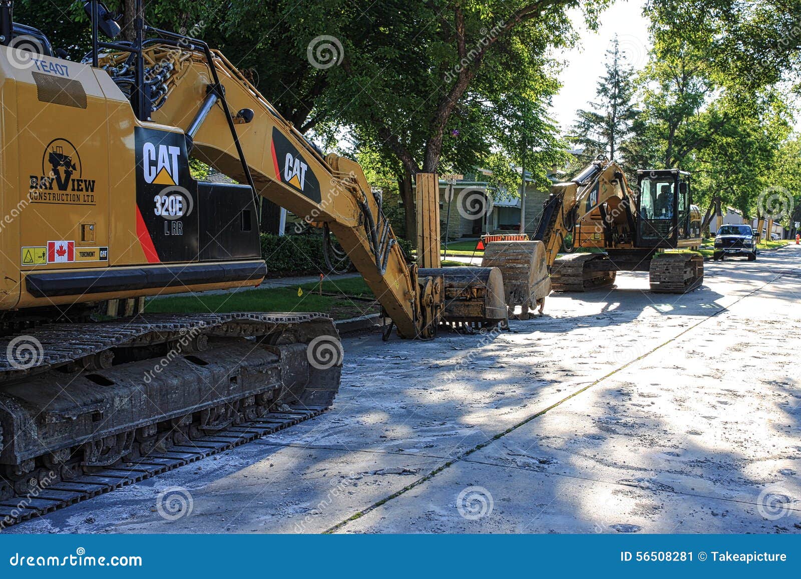 Construction Equipment, A Dump Truck, An Excavator And A Tractor Dig ...