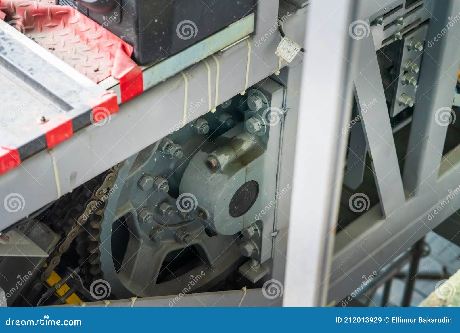 Construction of the Escalator. Big Gear of Conveyor Mechanism Stock ...