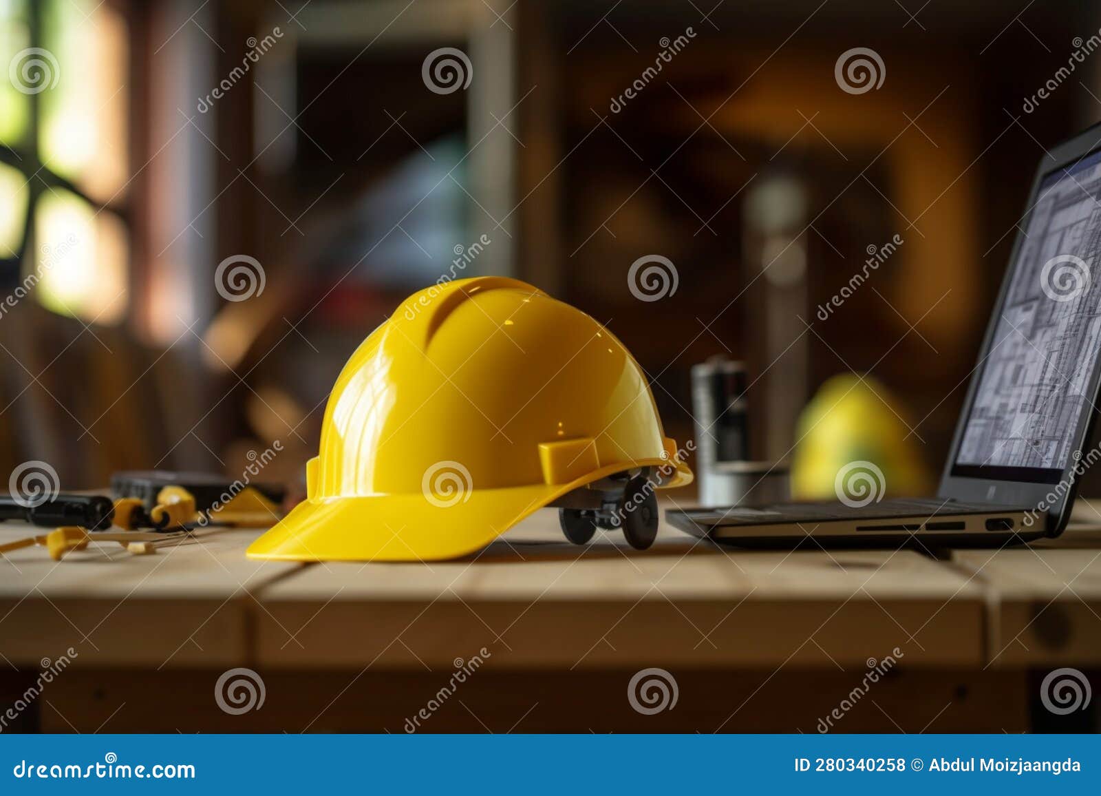 Construction Essentials, Blueprints, Yellow Helmet, and Computer on ...