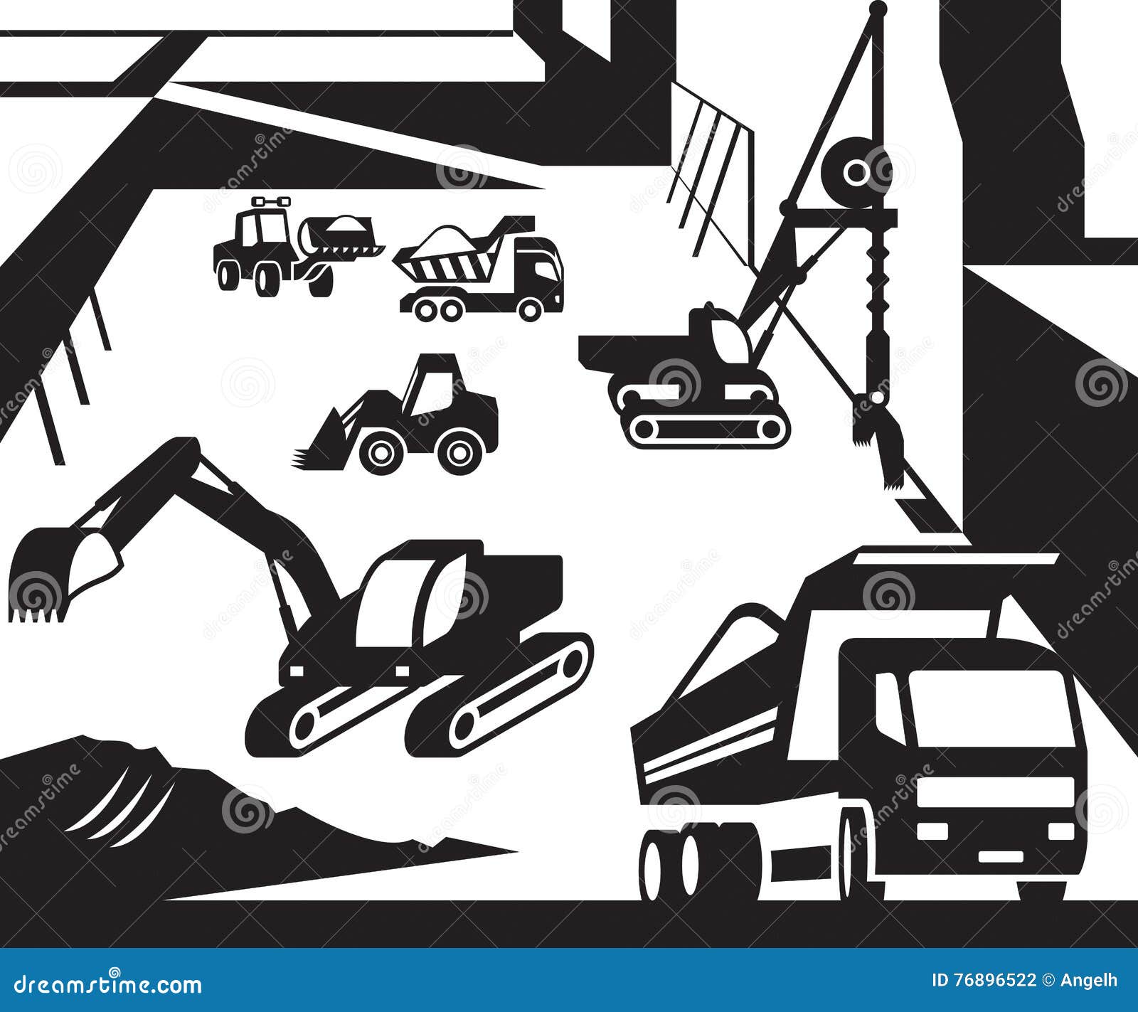 Construction and Excavation Machinery Stock Vector - Illustration of ...