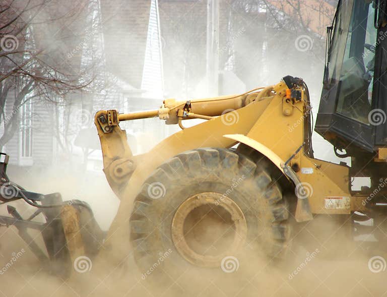 Construction Excavator Pushing Dirt Causing Dust Stock Photo - Image of ...