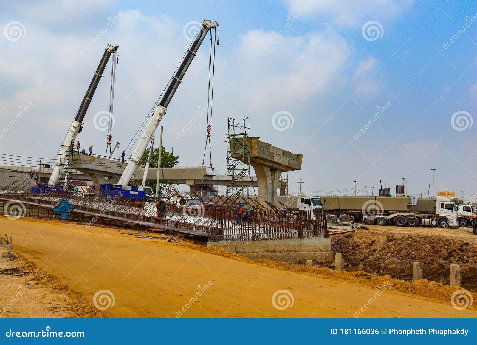 Expressway Construction with Machines and Workers Stock Photo - Image ...