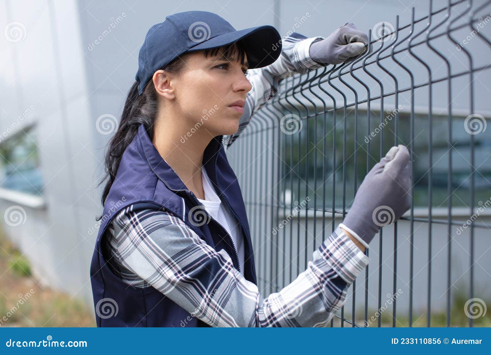 Construction Female Worker New Fence Stock Photo - Image of power ...