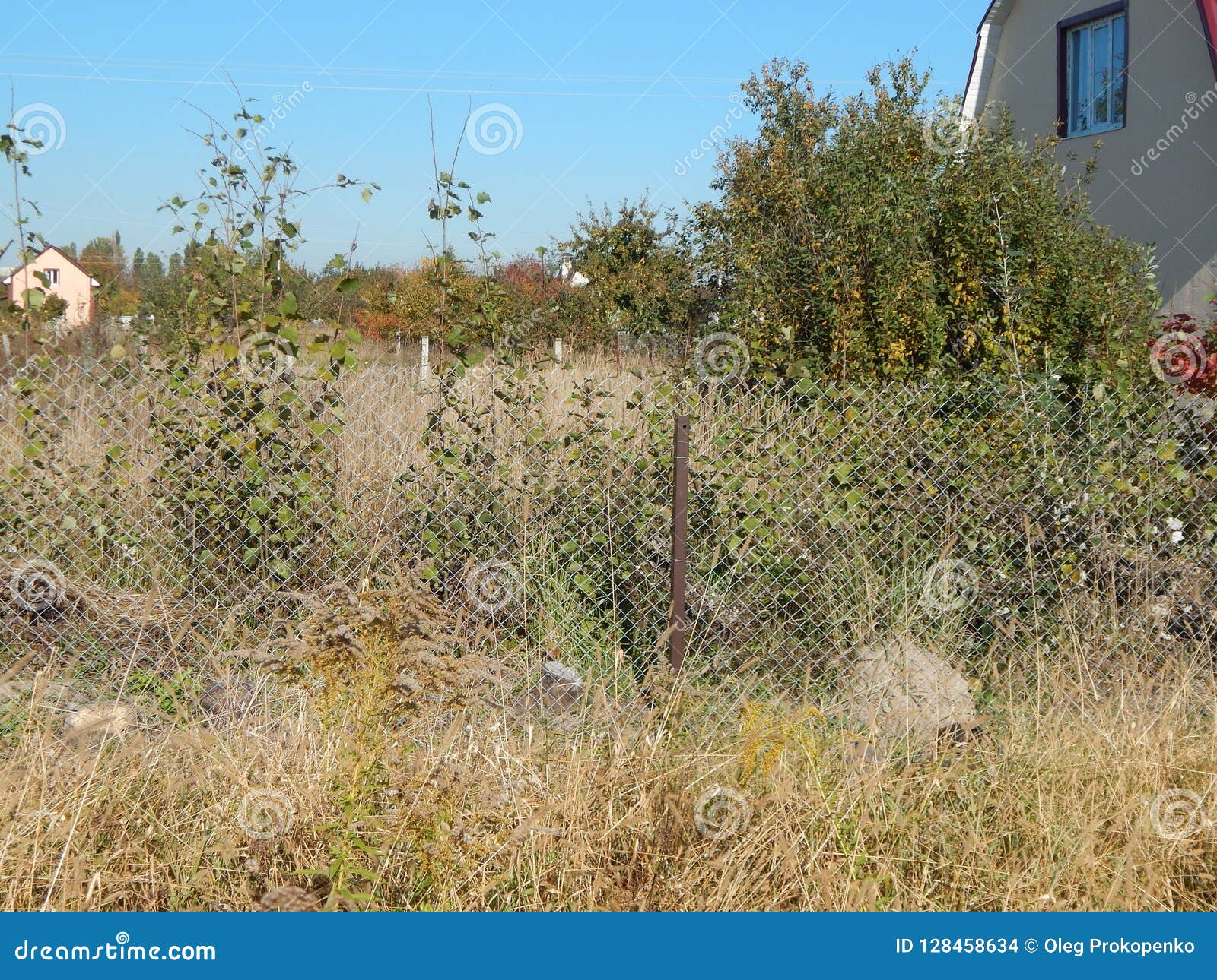 Construction of a Fence from a Chain-link Grid Stock Photo - Image of ...