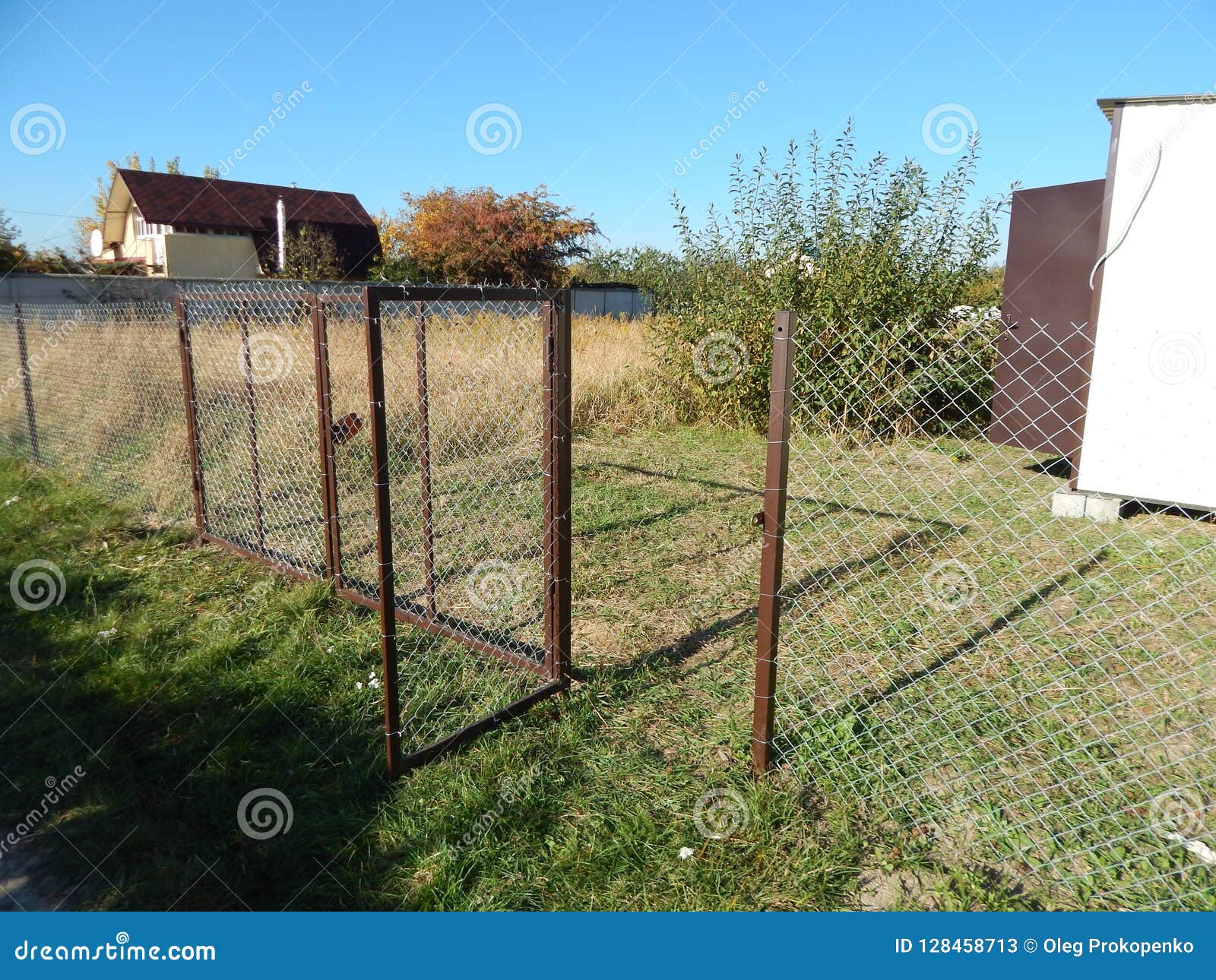 Construction of a Fence from a Chain-link Grid Stock Image - Image of ...
